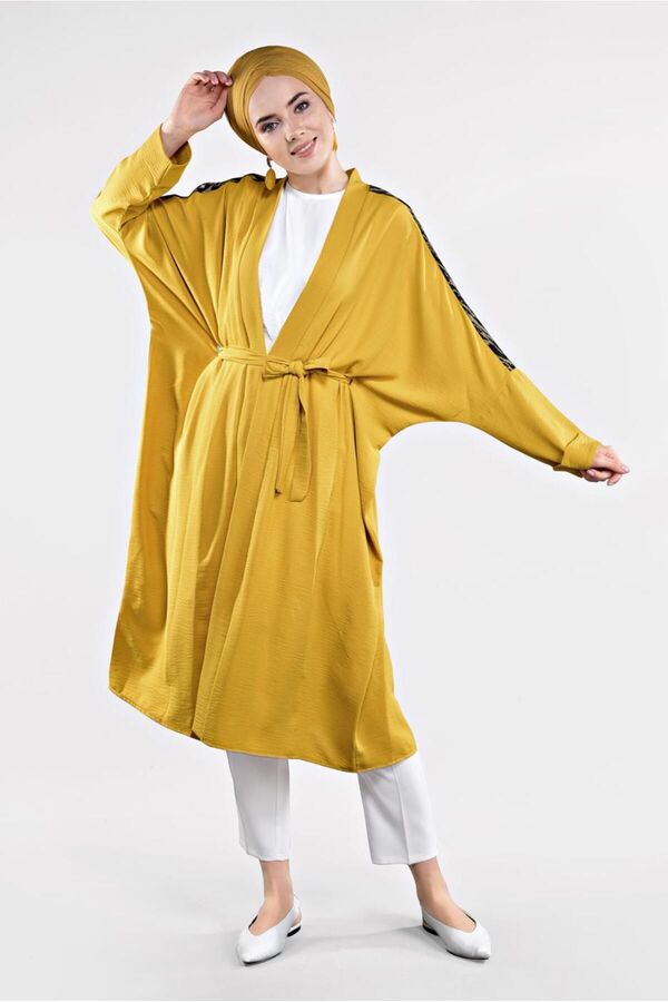 TRENDTESETTÜR Women's Yellow Bat Sleeve Sequin Detailed Jacket 56291 ...