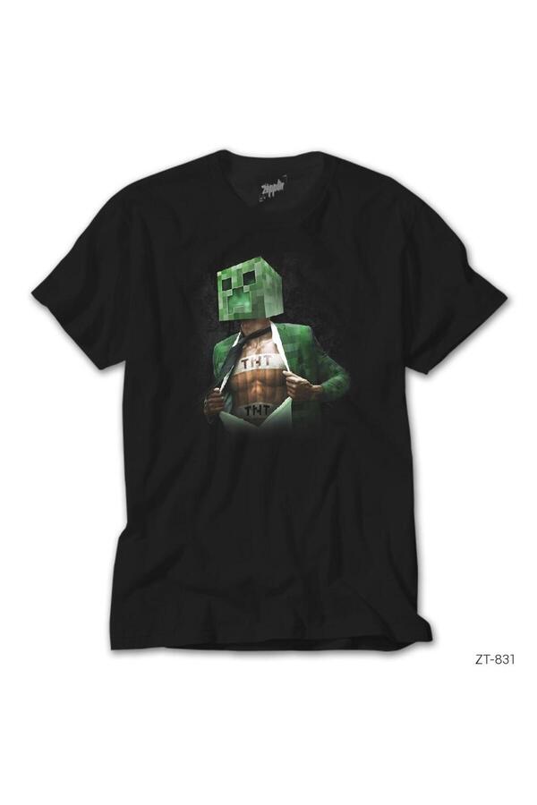 CrowsGate Minecraft Creeper Tnt Black T-Shirt - Trendyol