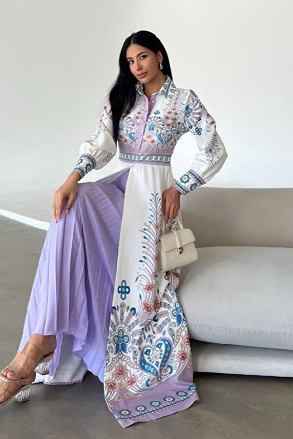 TRENDBUTİKOFFİCİAL Pleated Atlas Fabric Dress - Slit Skirt - Trendyol