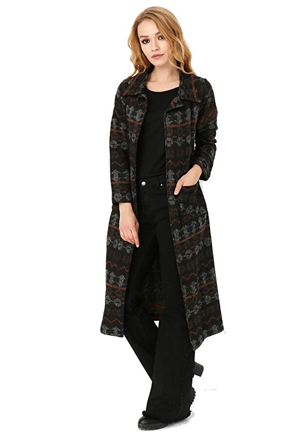 Sense Mustard Rug Polo Collar Long Coat - Hrk13693- Trendyol