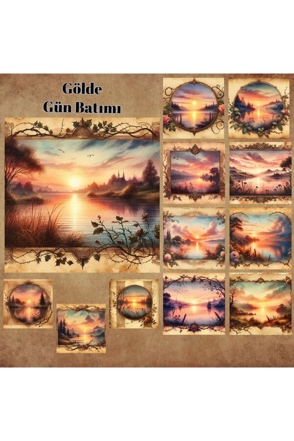 Pink Swan Craft Vintage Sunset on the Lake - 12 Pieces Scrapbook Bullet ...