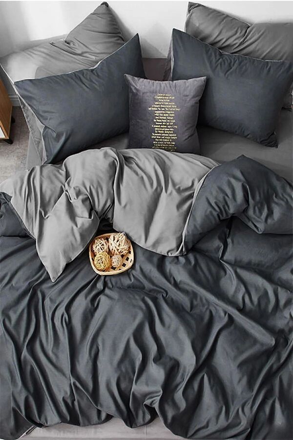 İQON Fitted Sheet Duvet Cover Set Double Anthracite - Gray- Trendyol