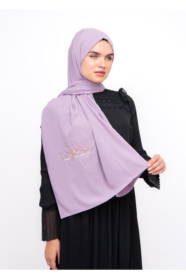 Zaytoon Purple Polyster Shawl - Palestinian Map and Arabic Word, Cream ...