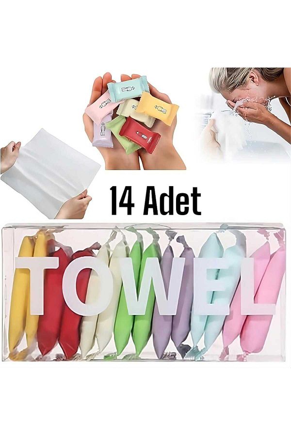 CECEN HOME 14 Pieces of Portable Disposable Towels Face Wipes for Travel Camping and Home Trendyol