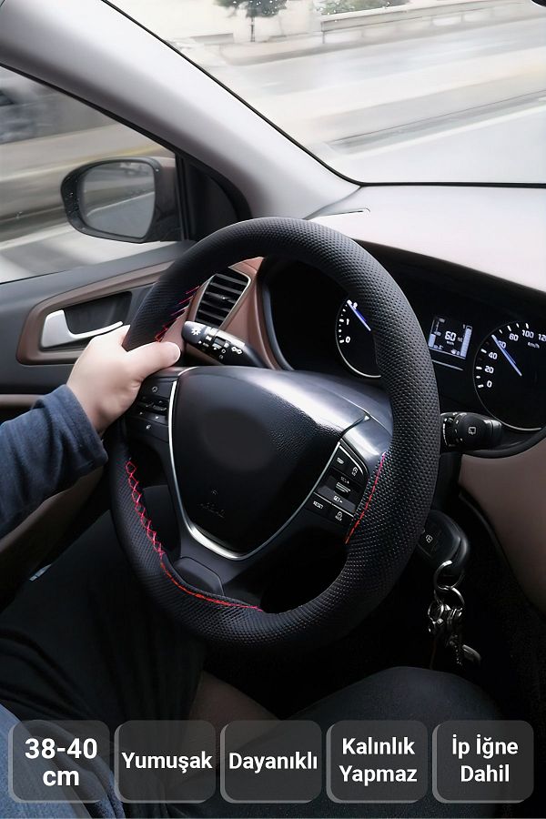 Black steering wheel cover with red stitching store