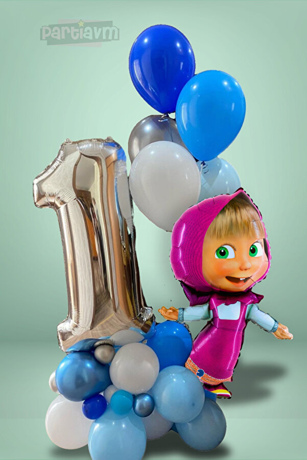 PARTİAVM Licensed Masha and the Bear Foil Balloon Set with 1-9 Figures ...