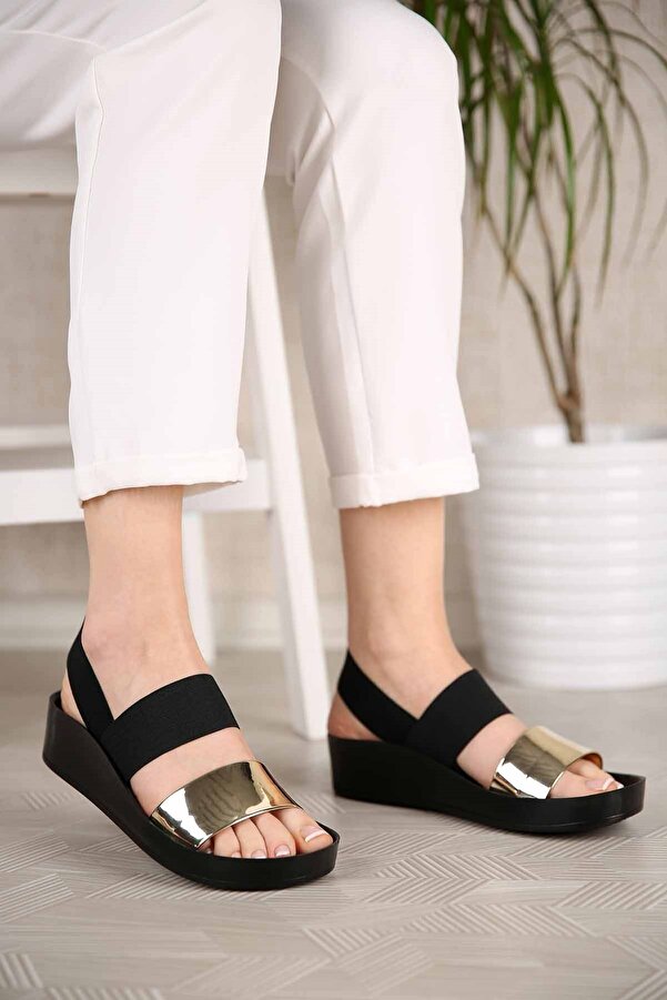 Ccway Women's Elastic Sandals Gold Mirror- Trendyol