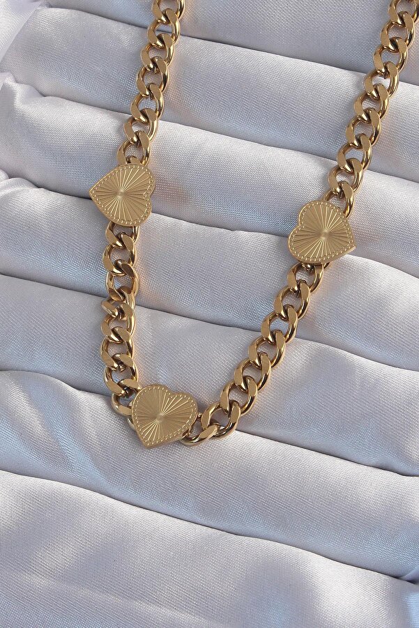 Okan Sayın 316L Steel Gold Color Embroidered Heart Model Chain Necklace ...