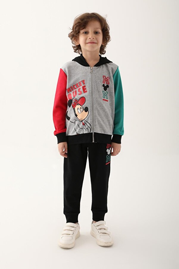DİSNEY Mickey Mouse Gray Melange Boys Tracksuit Set - Trendyol
