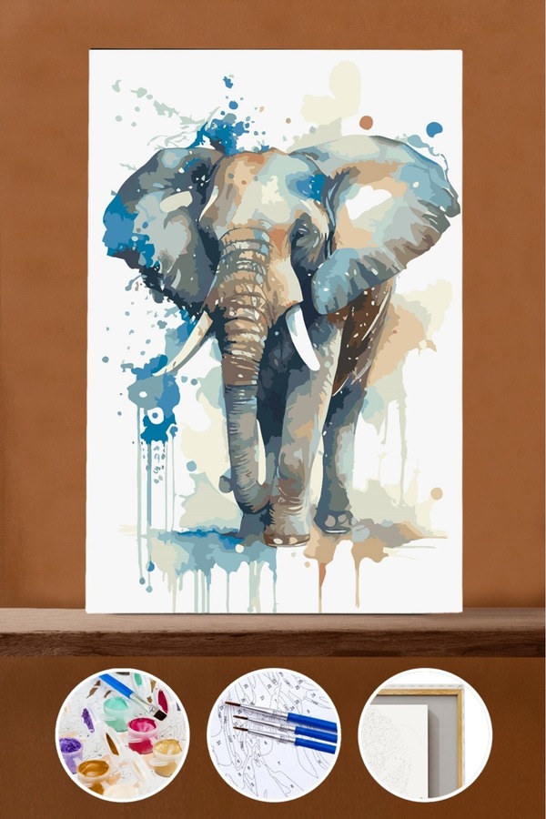 Pastelya 70X90 cm Painting Set - Holide Elephant with Numbers, Frame ...