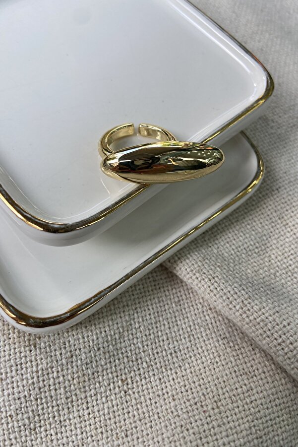 My Joyas Design 14K Gold Plated Long Oval Ring Plate - Trendyol