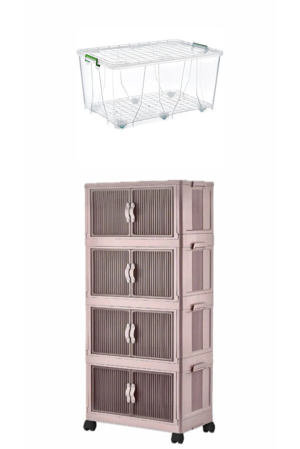 MCK Plus 4 Layer Portable Foldable Closet Storage Cabinet Pink Closet ...