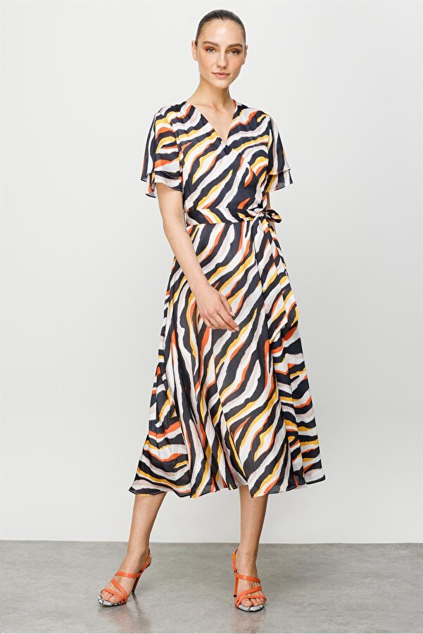 Moda İlgi Modailgi Flounced Sleeve Midi Dress Orange- Trendyol