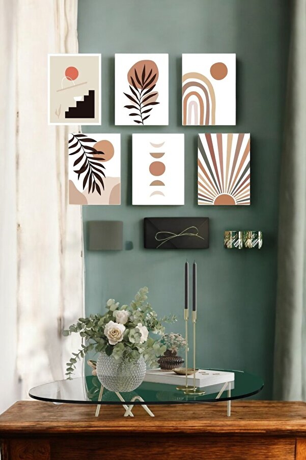 KRMN SHOP 6 Piece Mdf Pastel Tone Boho Painting Poster Set - Uv Print ...