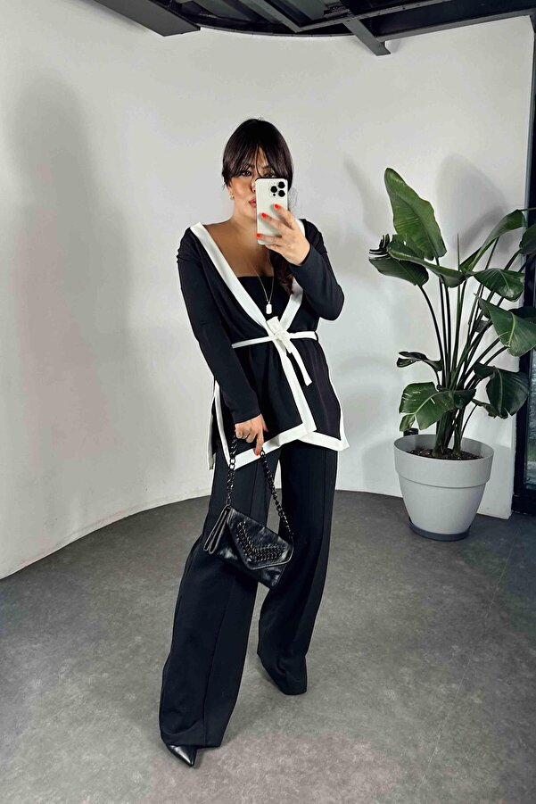 Butik Gardrop Black Aerobin Fabric - Kimono and Top Set, Women- Trendyol