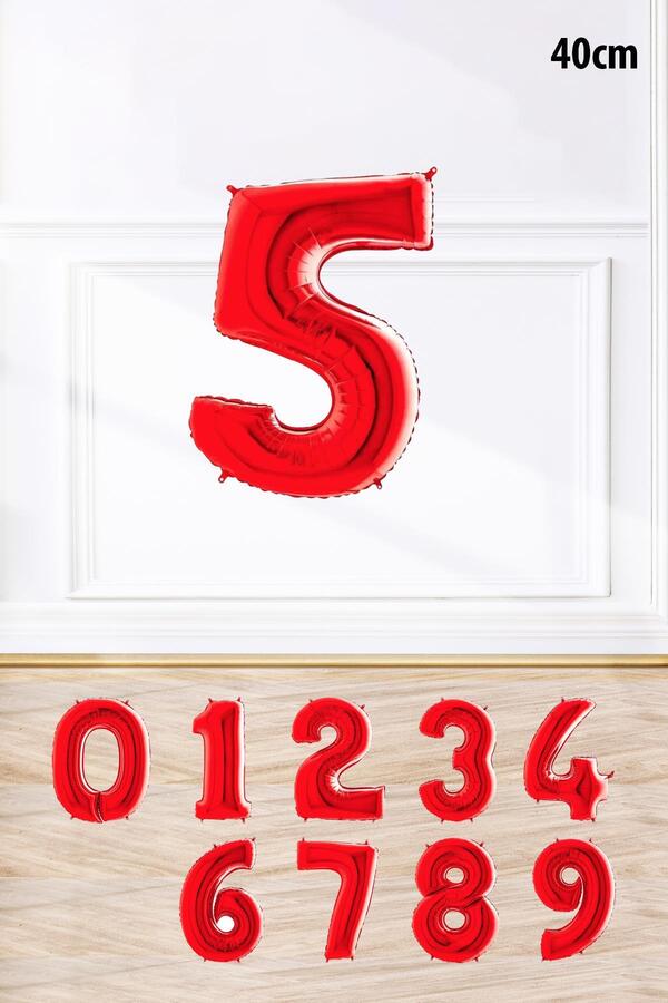 PEKSHOP Red Number 5 Foil Balloon Red Age Balloon Number Balloons 16 ...