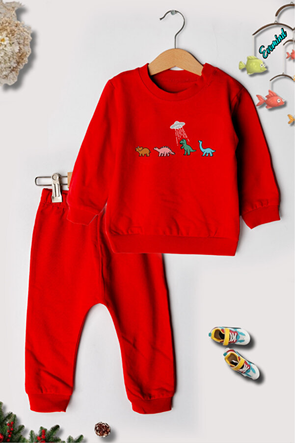 Evomind Детски унисекс анцуг с щампа на животински фигурки- Trendyol