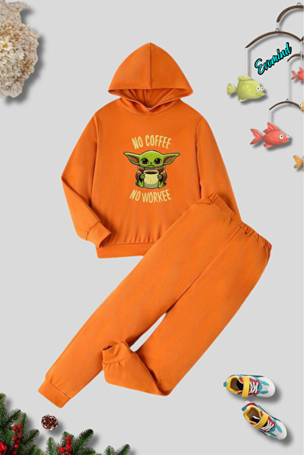 Evomind Unisex No Coffee No Workee Printed Hooded Children's Tracksuit Set- Trendyol