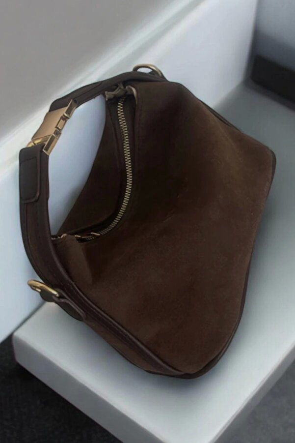 Glemix Toile Brown Nubuck Suede Lock Handle Women's Handbag and Shoulder Bag - Trendyol