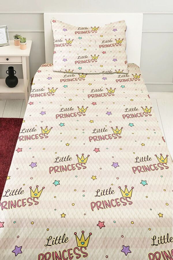 3D ELSE HALI Princess Written Pink Patterned Girl's Single Pique Set ...