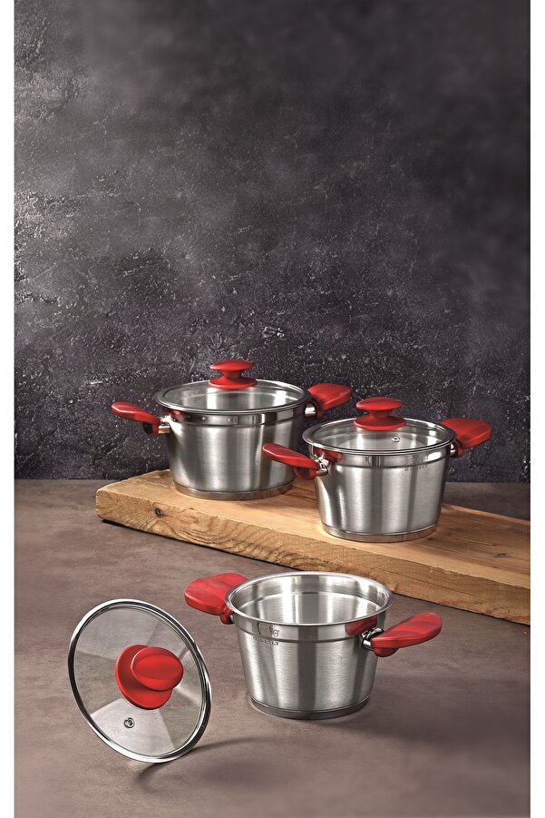 Bonera Etna Color 6-Piece Bakelite Handle Stainless Steel Pot Set ...