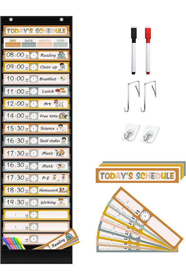 Choice Boho Daily Schedule Pocket Chart with 30 Pcs Double-Sided ...