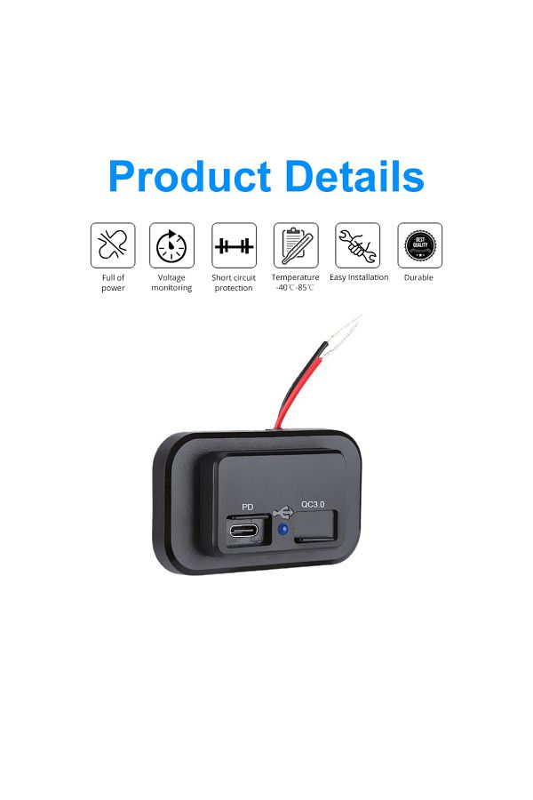 Choice 3.0 PD Dual Port USB Car Charger Fast Charging Socket Adapter Power 12V Waterproof Outlet Panel F. Trendyol