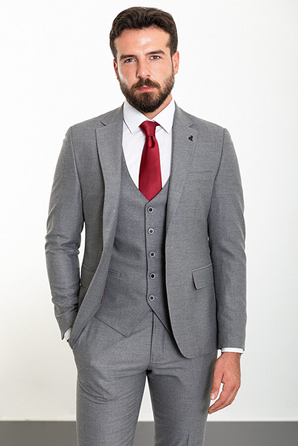 Mcr Plain Gray Slim Fit Wool Classic Men's Suit - Trendyol