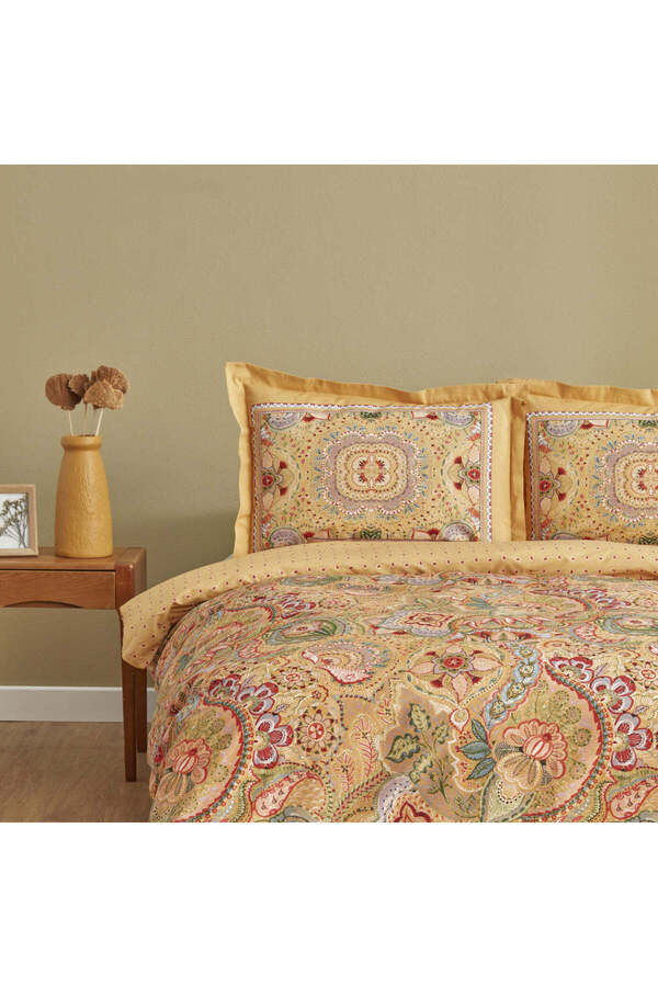 Karaca Home Manas 100 Turkish Cotton Duvet Cover Set Double Mustard ...