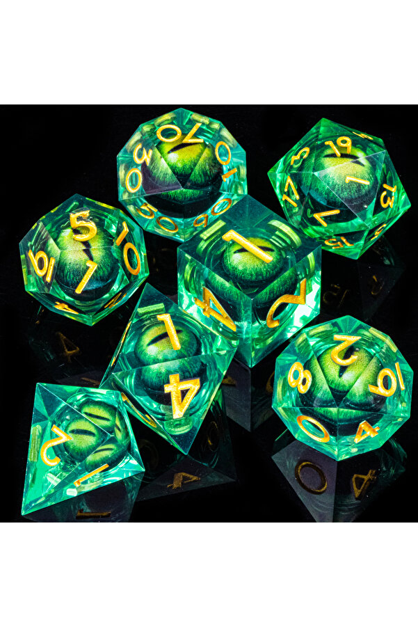 Choice Dragon's eye resin dice,7PCS Green Liquid Core Dice Set, Sharp ...