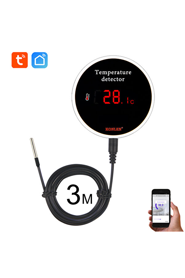 KONLEN Tuya Wifi Temperature Sensor 3m Wire Probe Digital Smartlife ...