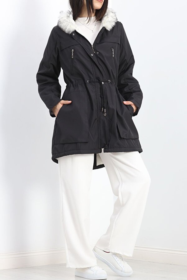 Kodex Plus Size Furry Coat Black - Trendyol