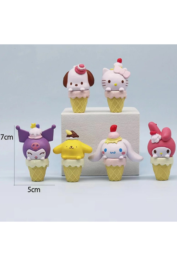 Choice 6pcs Sanrio Ice-cream Figure Hello Kitty Kuromi Melody Mini ...