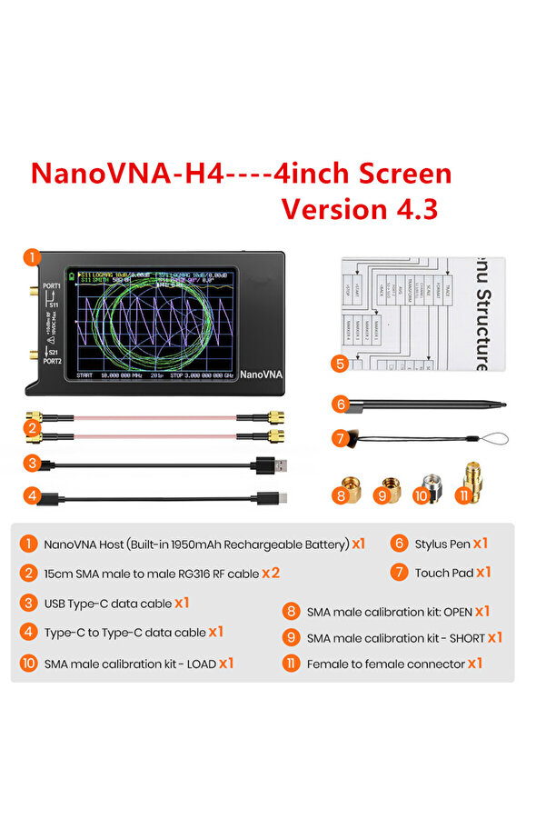 SeeSii 2022 New Updated NanoVNA-H4 4inch Vector Network Analyzer 10k-1 ...