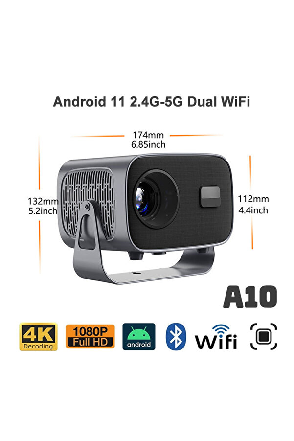 WDSZKMYF A10 Projector 4K Android 11 Dual Wifi 5G 200ANSI Allwinner ...