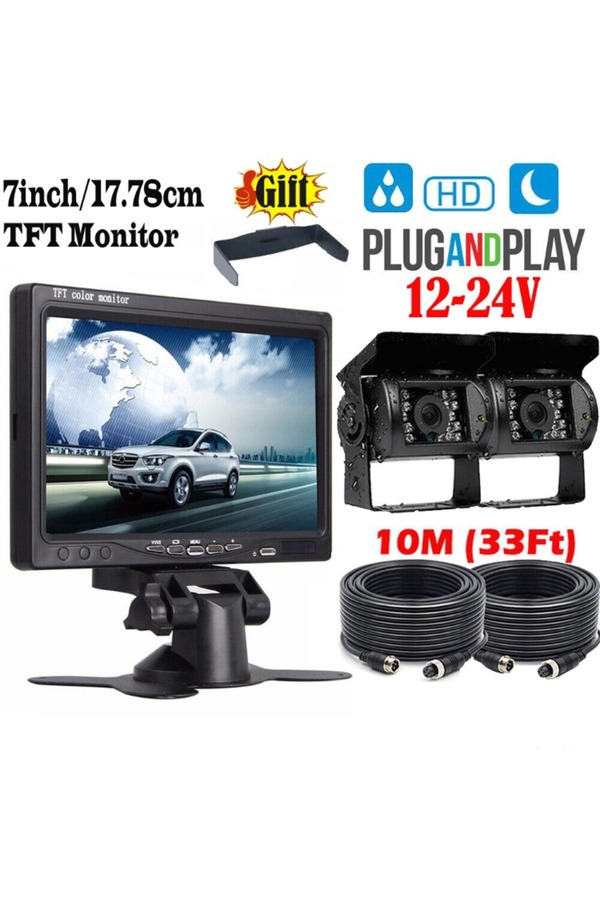 Choice 12-24V 7" TFT LCD Monitor 4Pin Backup Camera Monitor Kit ...