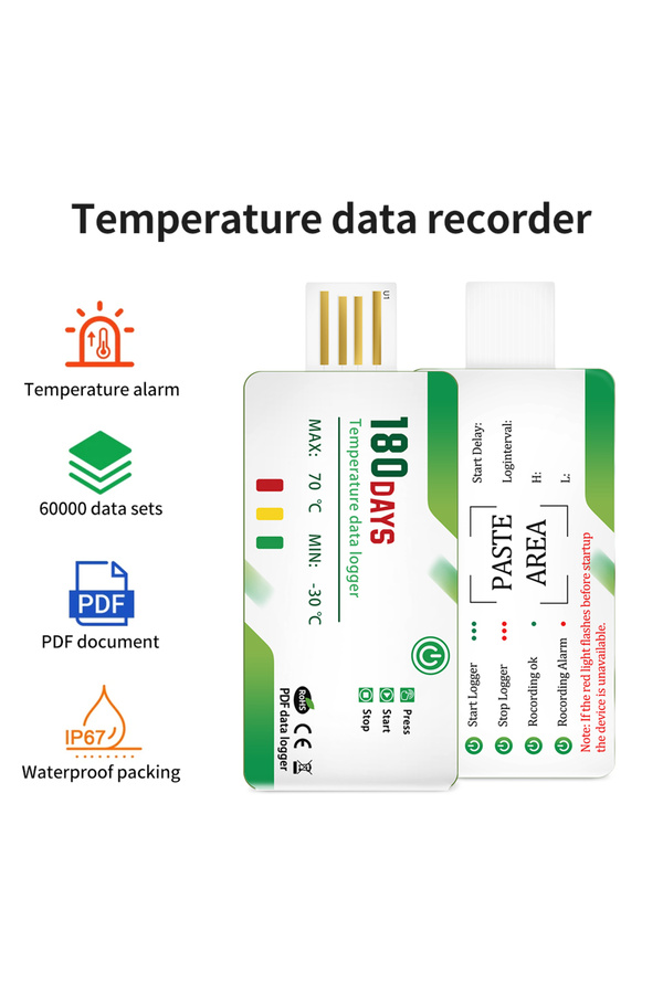 Choice 180 Days USB Temperature Data Recorder Disposable Data Logger PDF Report 60000 Points ...