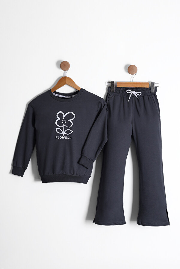 Pollito Girl's Floral Printed Spanish Leg Tracksuit Set - Trendyol