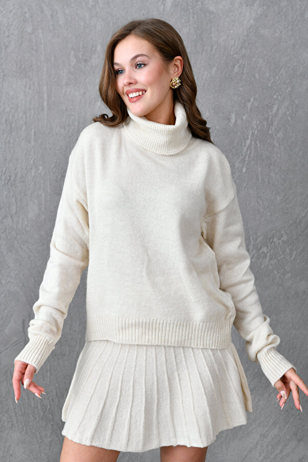 WOMAN VISION Top - Bottom Team - Beige - Oversize - Trendyol