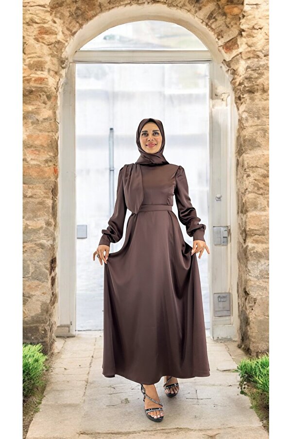 sade abiye Dusty Rose Bera Satin Hijab Graduation Evening Dress - Trendyol