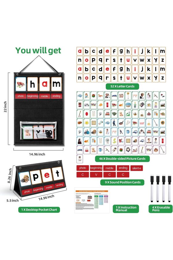 Choice CVC Word Building Pocket Chart with 107 Flash Cards Desktop ...