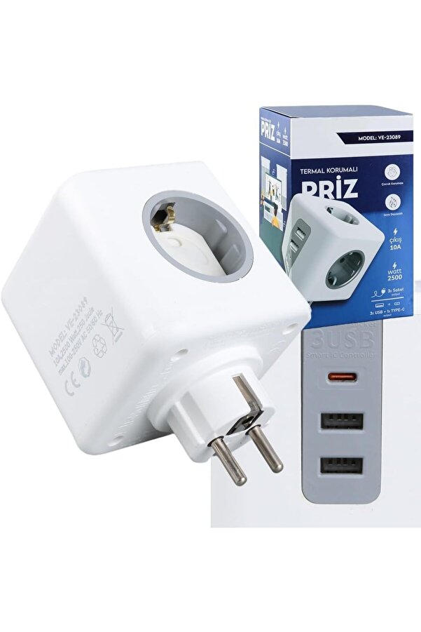Cetking Vmk 3-Gang Plug Socket - Wireless, USB Type-C 2500W 240J 10A ...