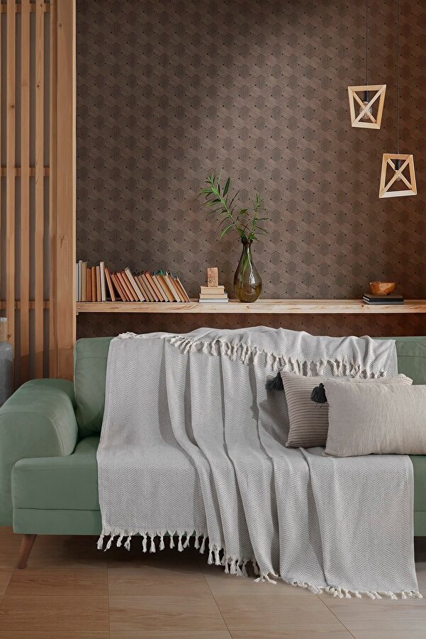 LADYNİL Natural Gray Sofa Cover | Sofa Shawl 180x210 Cotton- Trendyol