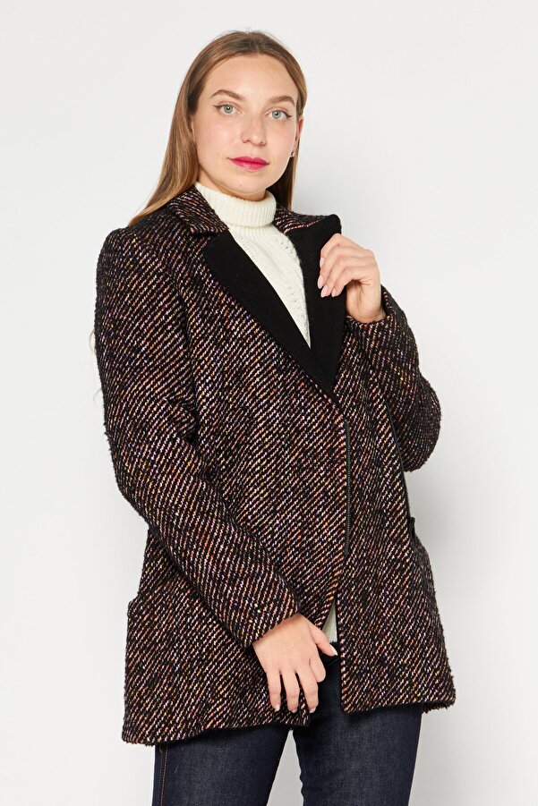 One Step Women Regular Fit Textured Casual Zip Blazer, Black Combo ...