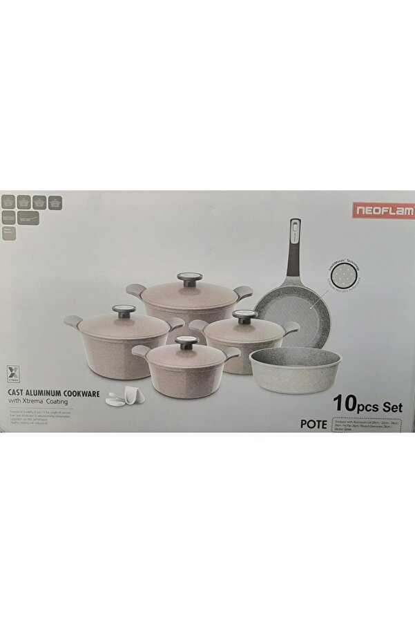 NEOFLAM POTE,Cooking Set of 10 Pcs,Cast Aluminum,Marble Coating,(C20,22 ...