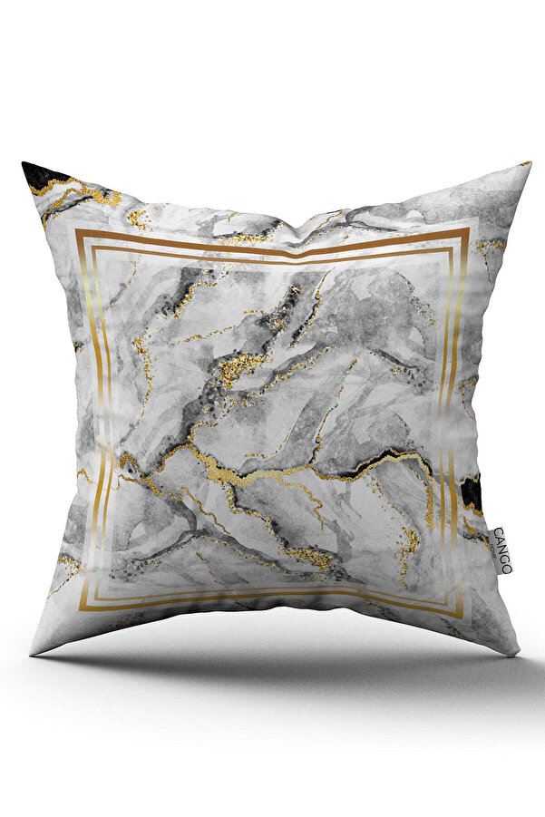Cango Home Бяло-сива декоративна калъфка за възглавница с абстрактен шарен дигитален печат ...