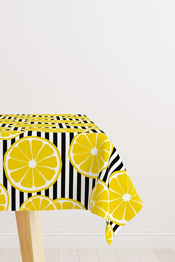 Cango Home Покривка за маса с дигитален щампа в бяло и жълто с лимонов шарен цвят Oytyk918-ms ...
