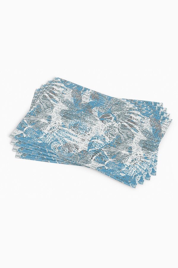 Cango Home Комплект от 4 подложки за хранене с дигитален печат и синьо-бели листа Cgh100-as ...