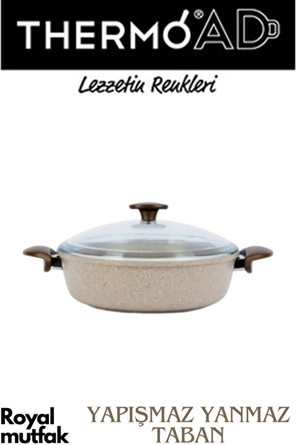 ThermoAD 30 cm Granite Casting - Oblate Karnıyarık Cookware with Glass ...