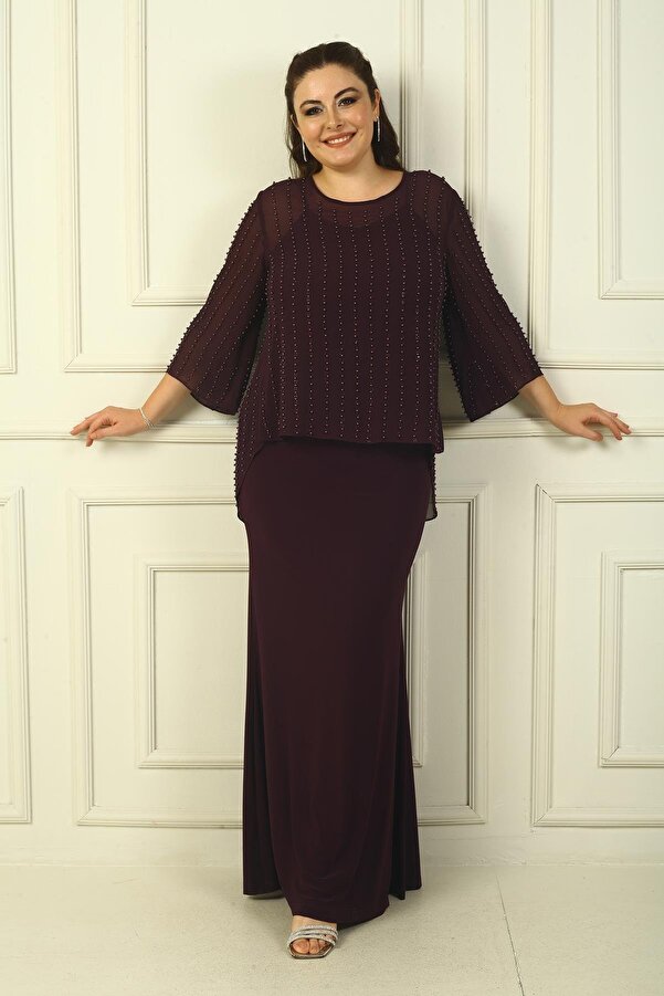 By Saygı Plus Size Beaded Chiffon Blouse and Long Sandy Dress - Rope ...